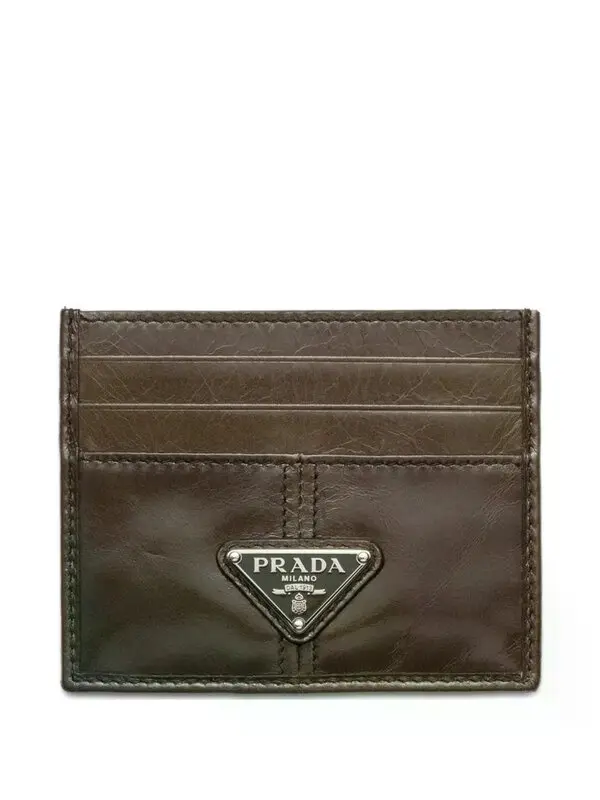Prada Triangle-logo Leather Card Holder - Green