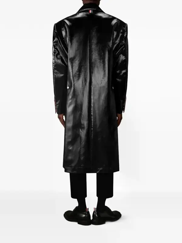 Thom Browne Double-breasted Leather Coat With Shearling Collar