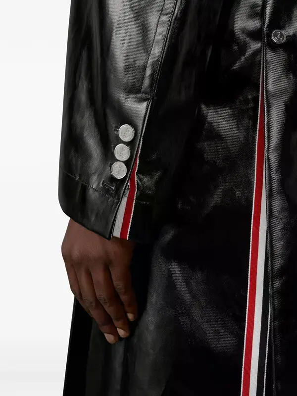 Thom Browne Double-breasted Leather Coat With Shearling Collar