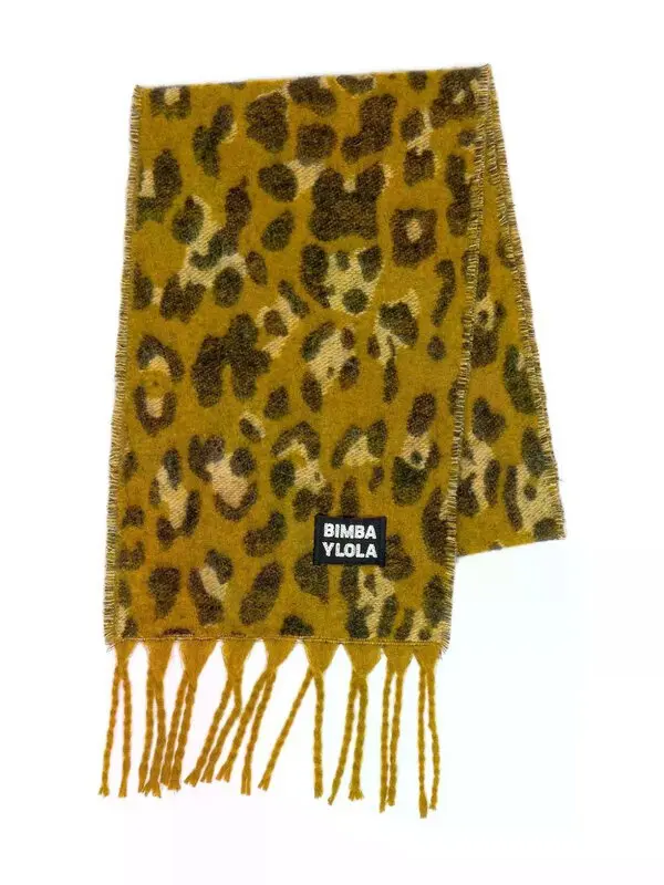 Bimba Y Lola Animal Print Tassel Scarf - Yellow