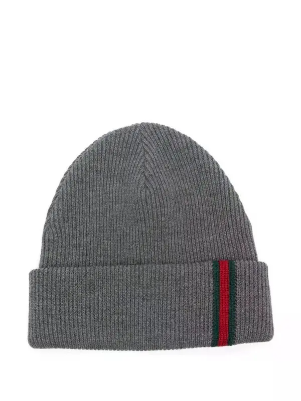 Gucci Wool Web-stripe Beanie - Grey