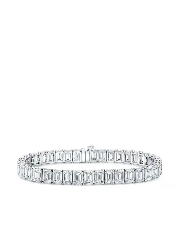TILLA 14k White Gold Emerald-cut Diamond Tennis Bracelet - Silver