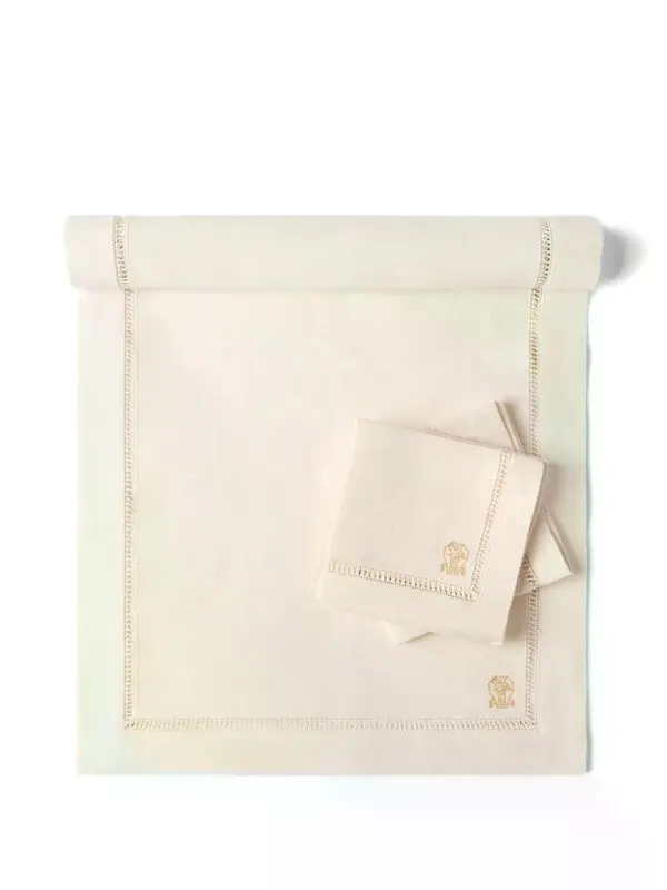 Brunello Cucinelli Embroidered Runner And Napkins - Neutrals