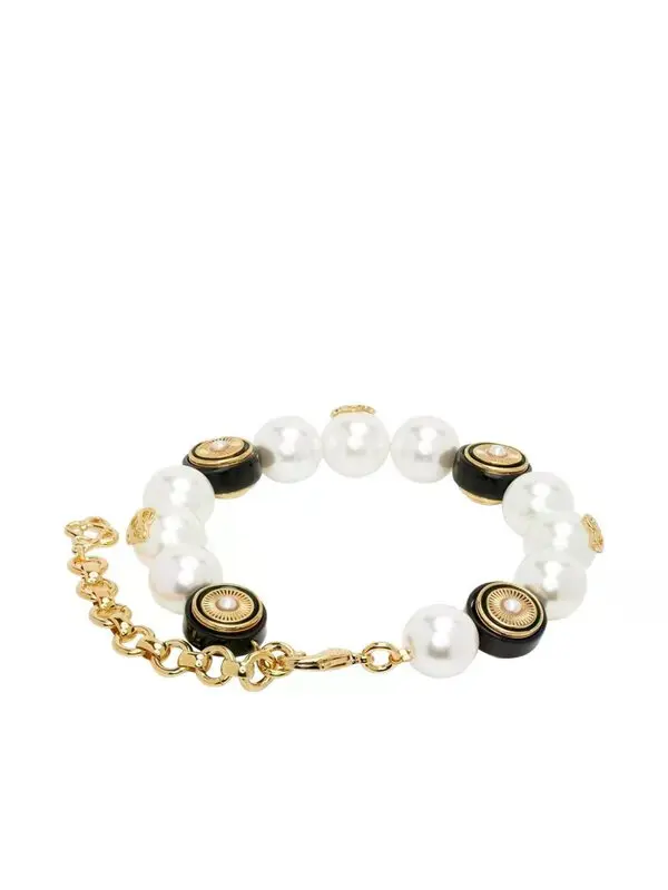 Casablanca Spoke Wheel Pearl Charm Bracelet - Gold
