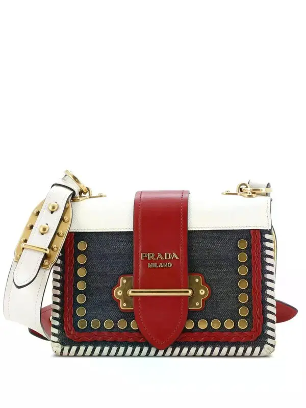Prada Cahier Embellished Denim And Leather Crossbody Bag - Multicolour