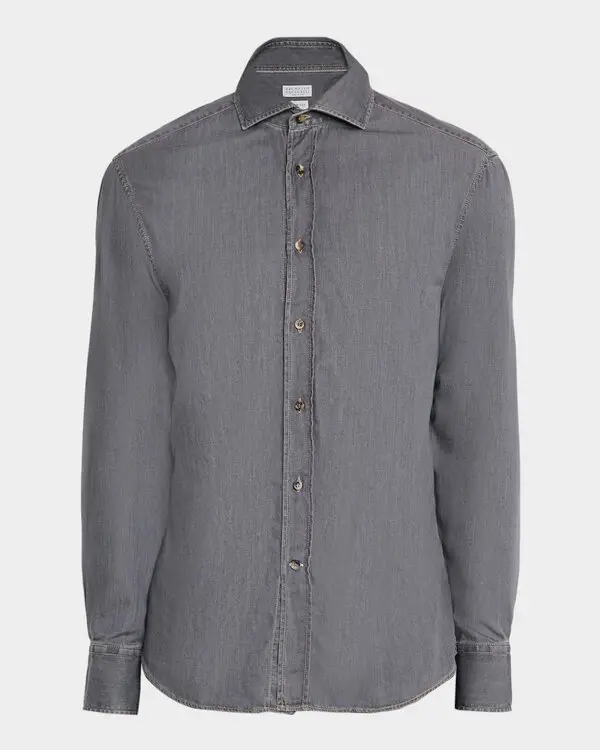 Brunello Cucinelli Denim Slim-fit Shirt - Cre01 Dark