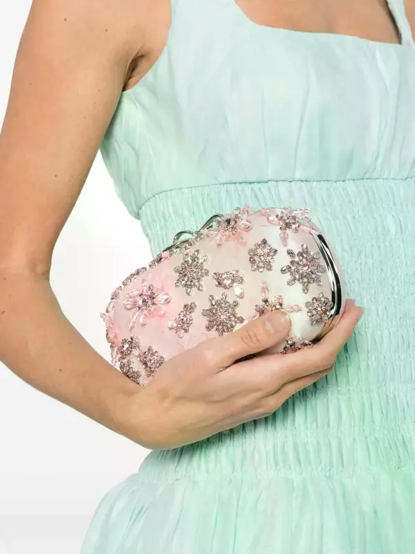 SELF-PORTRAIT Floral-embellished Clutch Bag - Pink