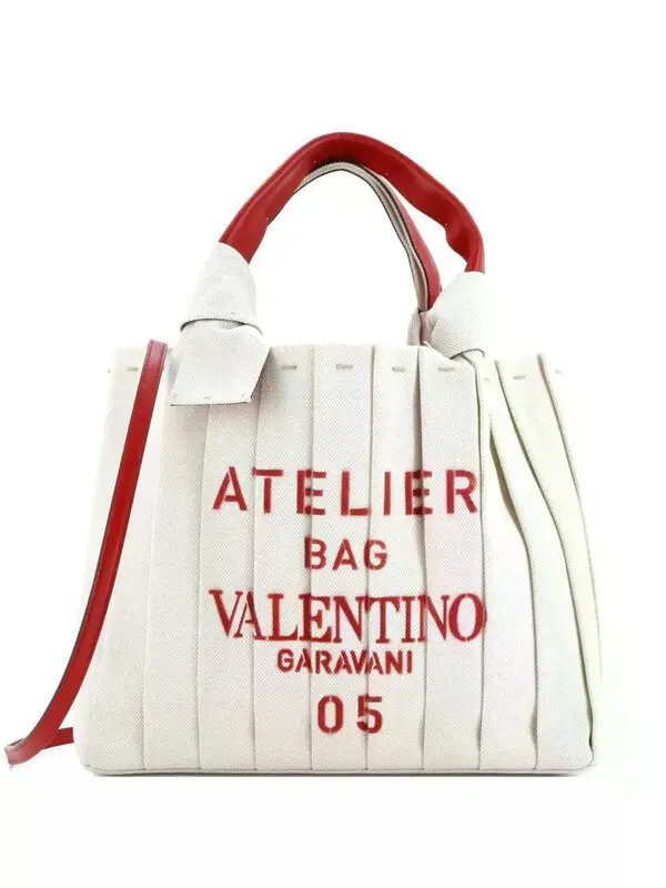 Valentino Garavani Atelier 05 Pleated Canvas Medium Tote Bag - Red