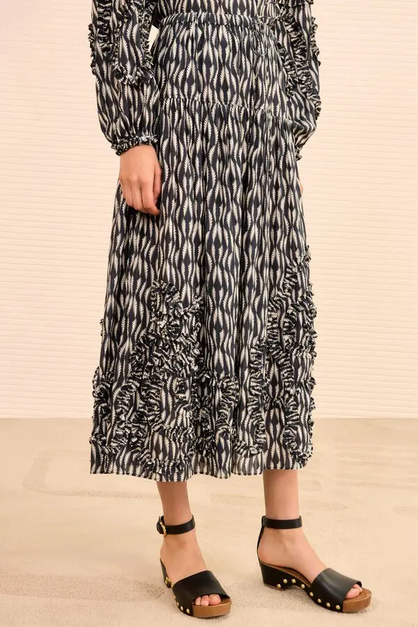 Ulla Johnson Alexandra Ruffled Cotton Midi Skirt - Graphite