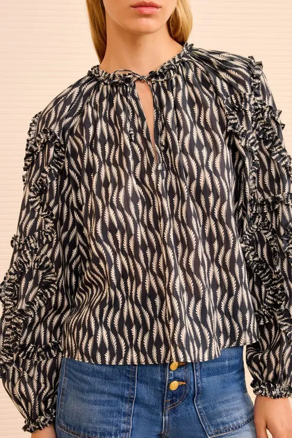 Ulla Johnson Azrou Graphic Cotton Blouse - Graphite