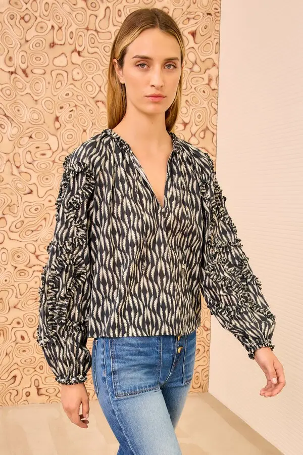 Ulla Johnson Azrou Graphic Cotton Blouse - Graphite