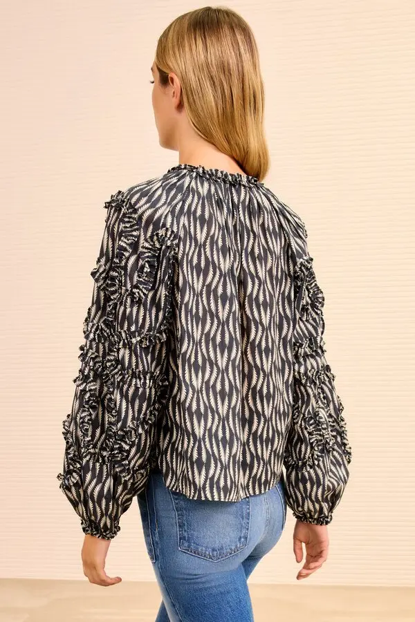 Ulla Johnson Azrou Graphic Cotton Blouse - Graphite