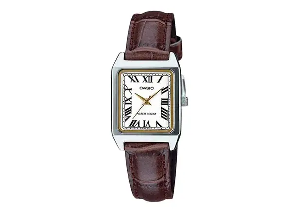 Casio Watch With Leather Band - Stainless Steel