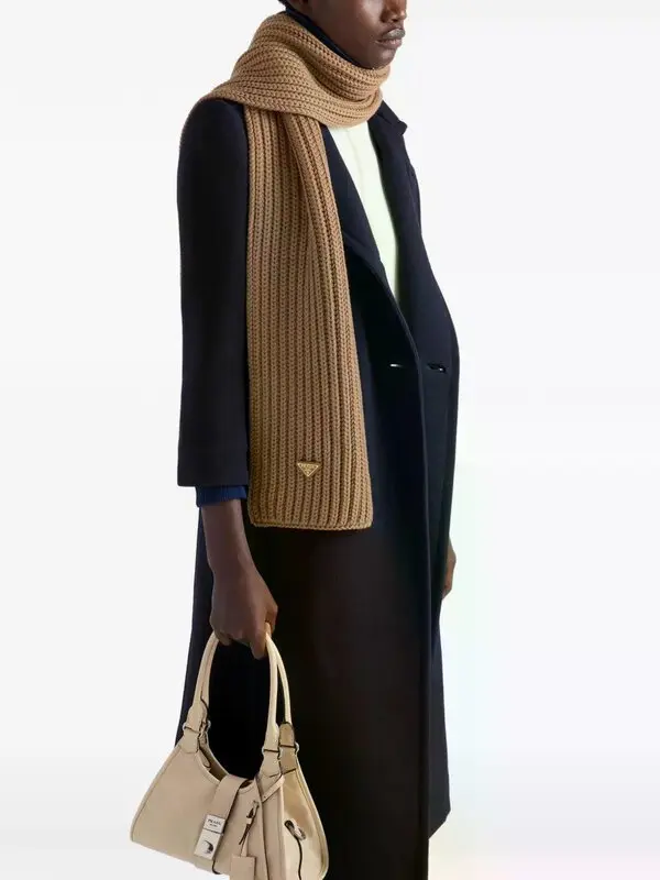 Prada Enameled Triangle Knit Scarf - Brown