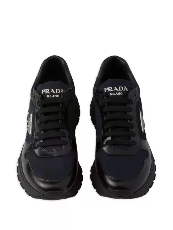 Prada Re-nylon And Brushed Leather Lace-up Sneakers - Blue