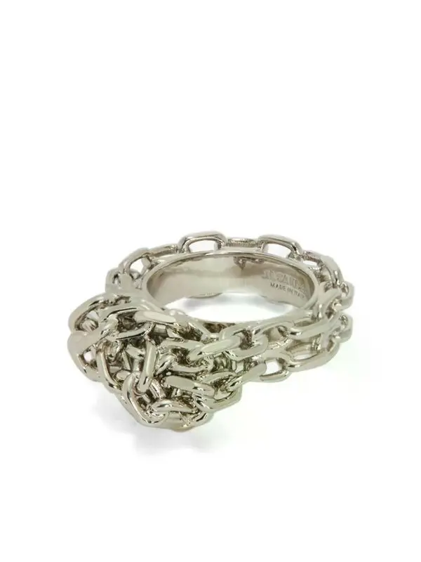 JIL SANDER Engraved Logo Knotted Chain Ring - Silver