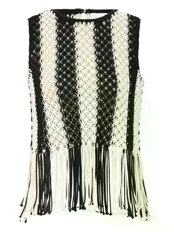 Zimmermann Macramé-fabric Fringed-hem Top - Neutrals