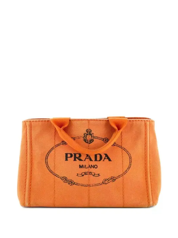 Prada Canapa Convertible Canvas Mini Tote Bag - Orange