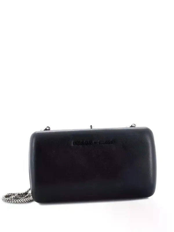 Prada Logo Convertible Chain Box Leather Clutch Bag