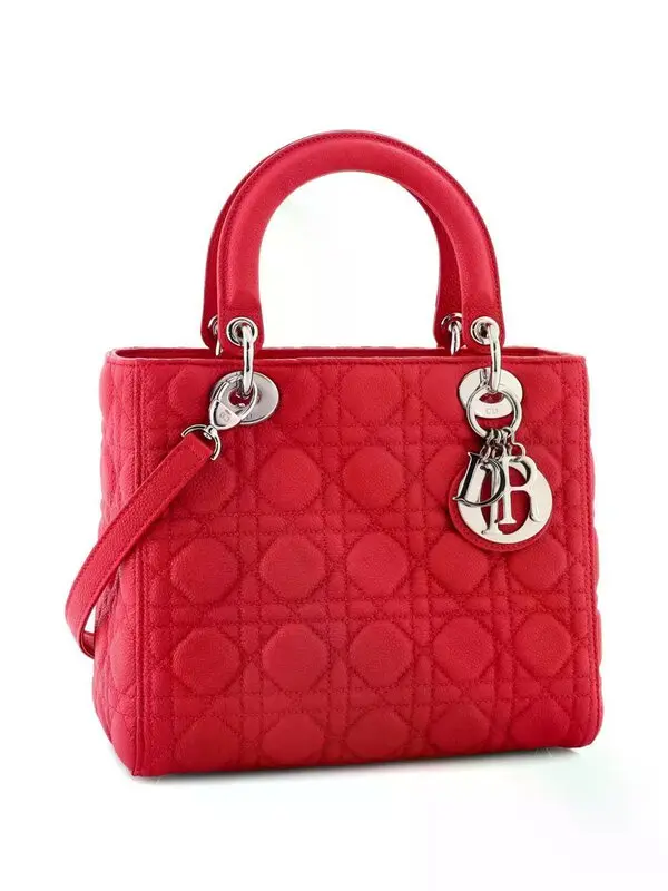 Dior Lady Bag Cannage Quilt Grained Calfskin Medium Satchel - Pink