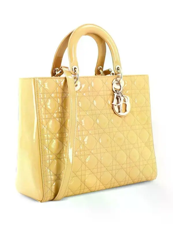 Dior Lady Bag Cannage Quilt Patent Large Satchel - Neutrals