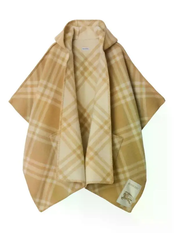 Burberry Hooded Check Wool Cape
