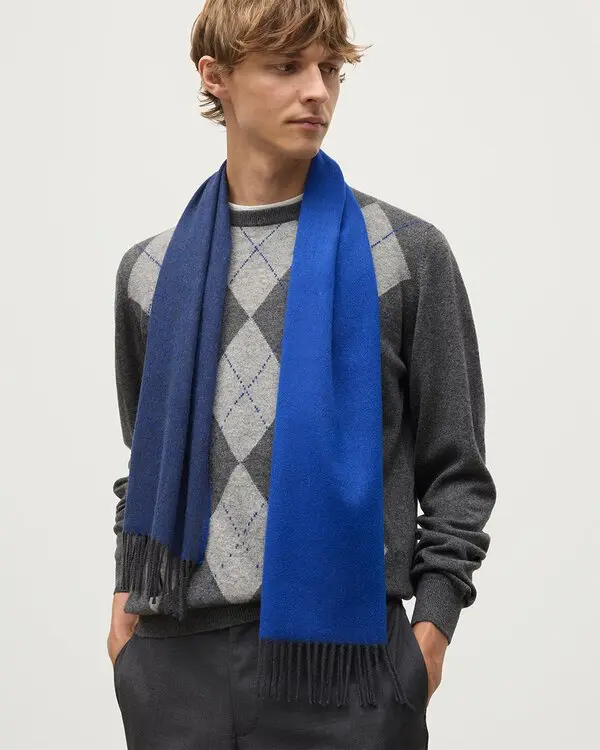 Johnstons Of Elgin Bard Grey & Blue Cashmere Scarf