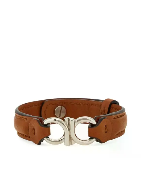 FERRAGAMO Gancini Adjustable Leather Bracelet - Brown