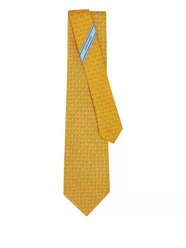 FERRAGAMO Race-print Silk Tie - Yellow