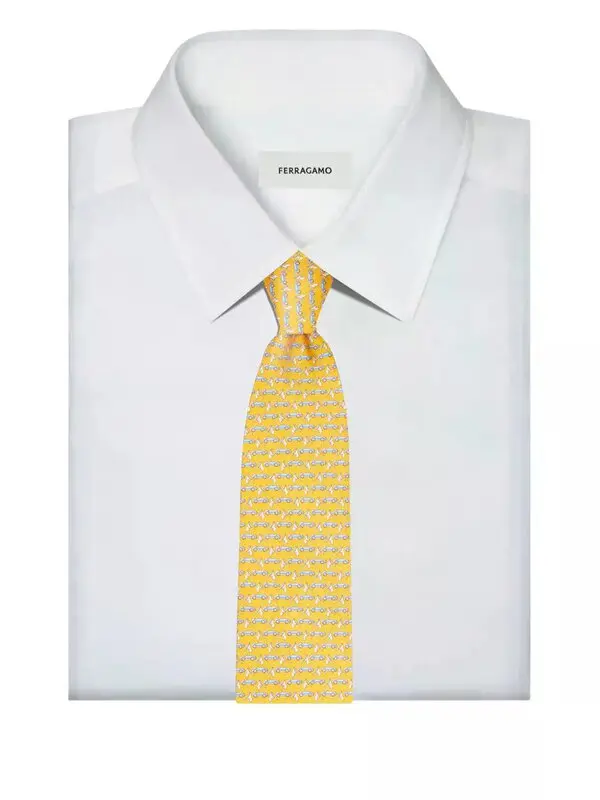 FERRAGAMO Race-print Silk Tie - Yellow
