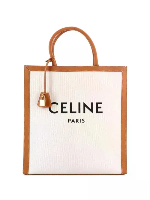 Celine Vertical Cabas Canvas With Leather Large Tote Bag