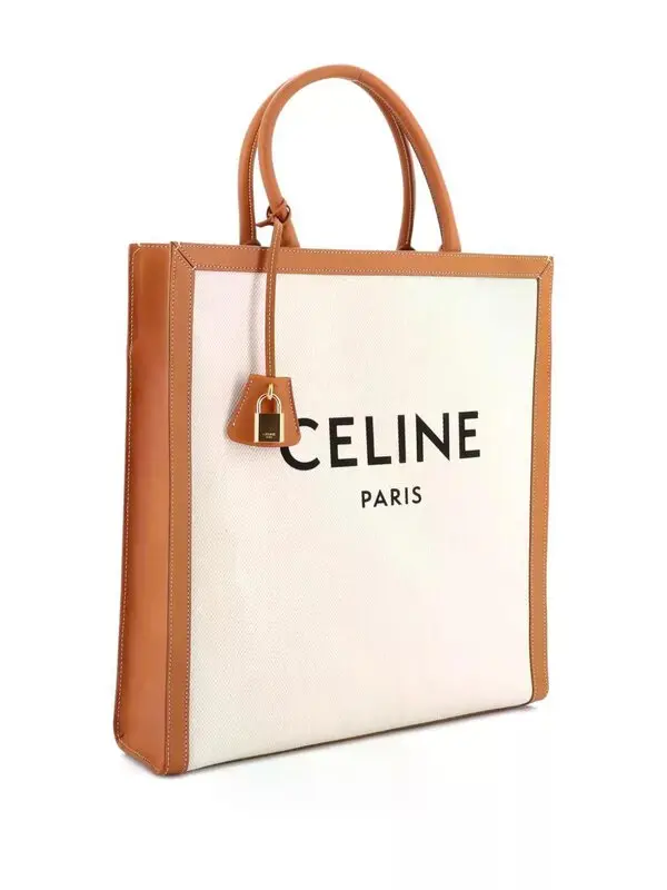 Celine Vertical Cabas Canvas With Leather Large Tote Bag
