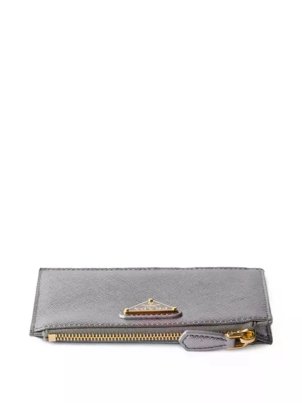 Prada Triangle-logo Leather Card Holder - Grey