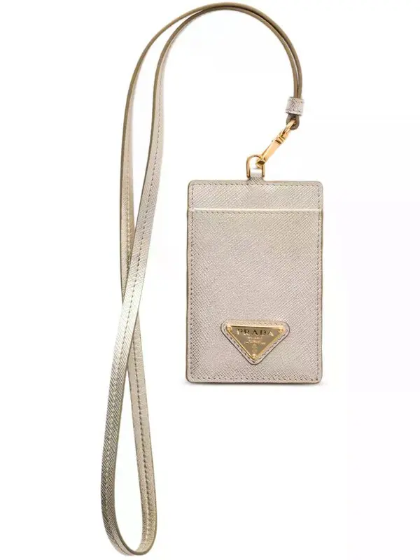 Prada Triangle-logo Saffiano Leather Badge Holder - Neutrals