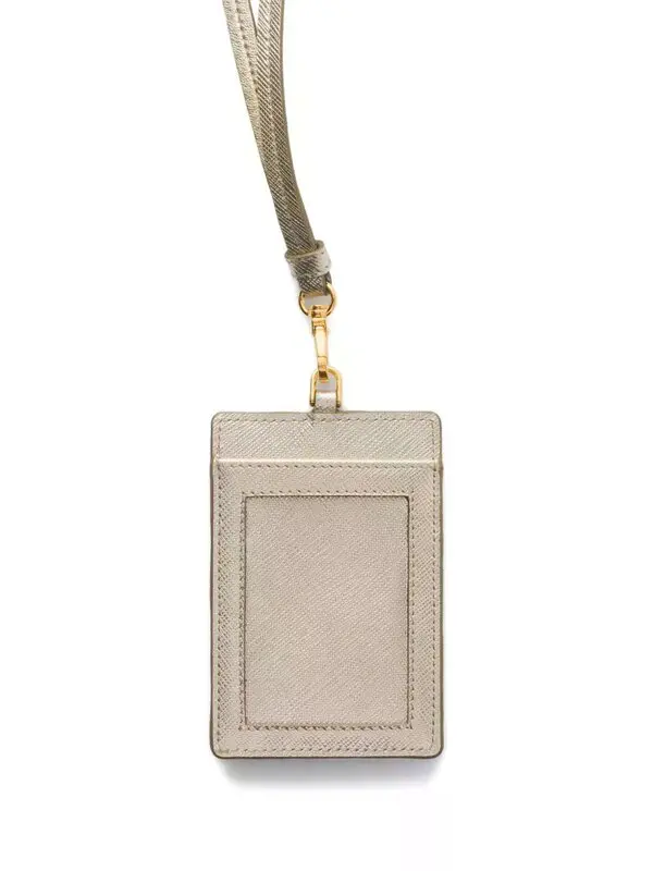 Prada Triangle-logo Saffiano Leather Badge Holder - Neutrals