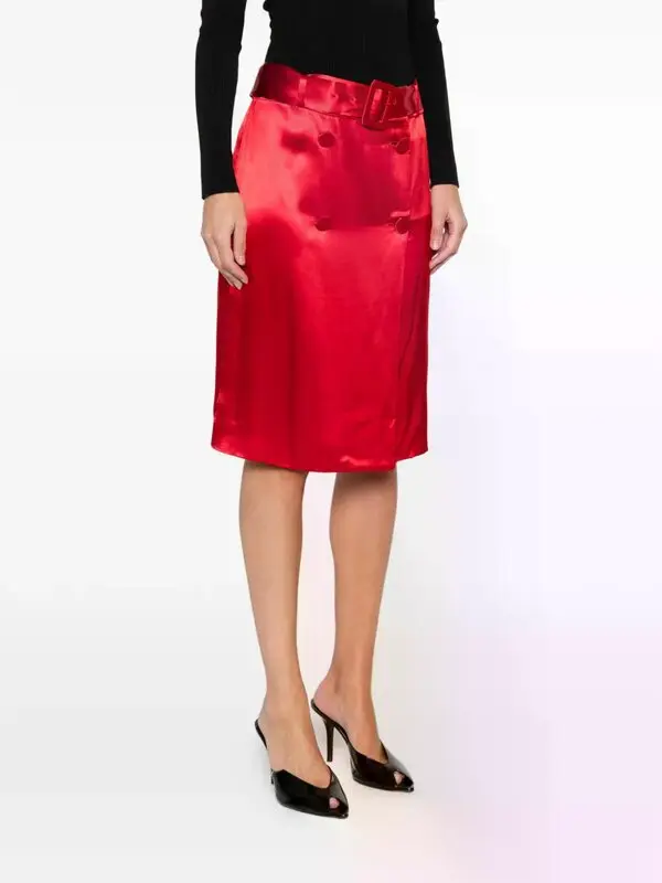 FERRAGAMO Belted Button-front Midi Skirt - Red