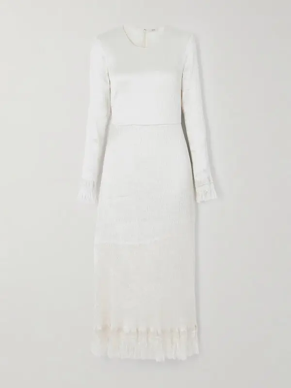 FFORME Mina Frayed Textured Silk-blend Satin Midi Dress - Neutrals