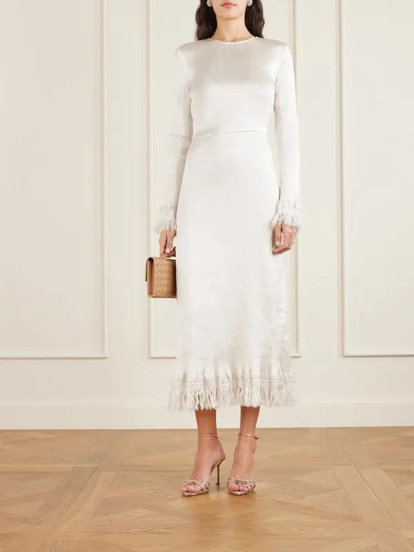 FFORME Mina Frayed Textured Silk-blend Satin Midi Dress - Neutrals