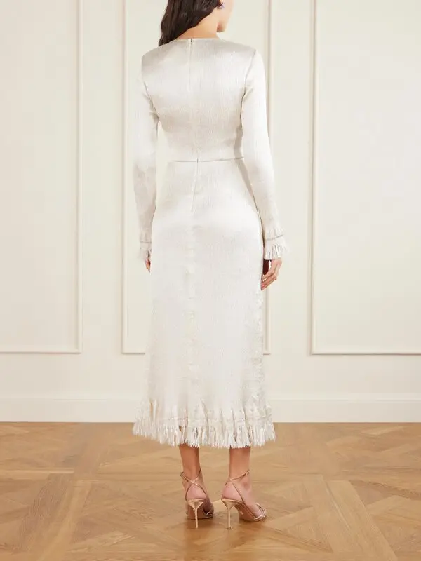FFORME Mina Frayed Textured Silk-blend Satin Midi Dress - Neutrals