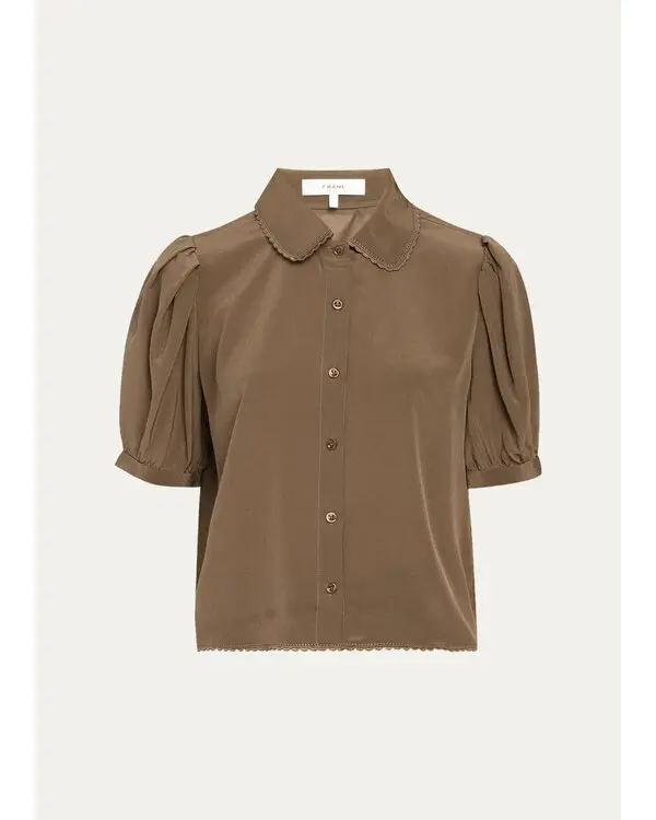 FRAME Silk Prim Blouse - Deep Olive