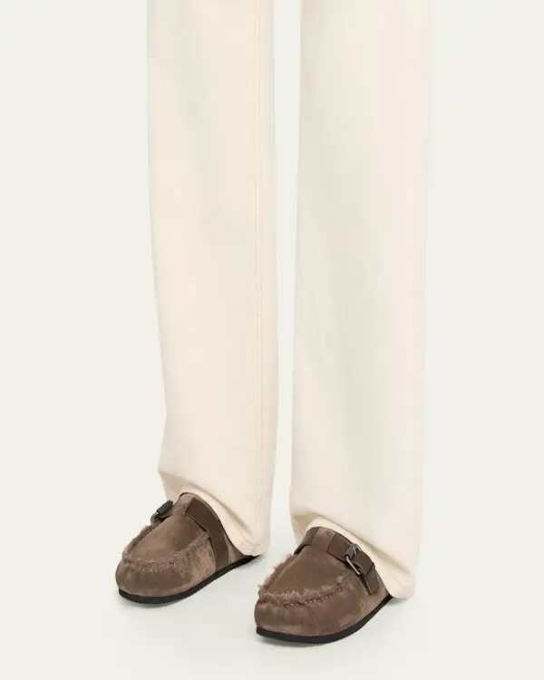 Brunello Cucinelli Suede Shearling-lined Mules - Brown
