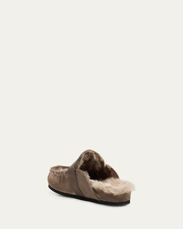 Brunello Cucinelli Suede Shearling-lined Mules - Brown