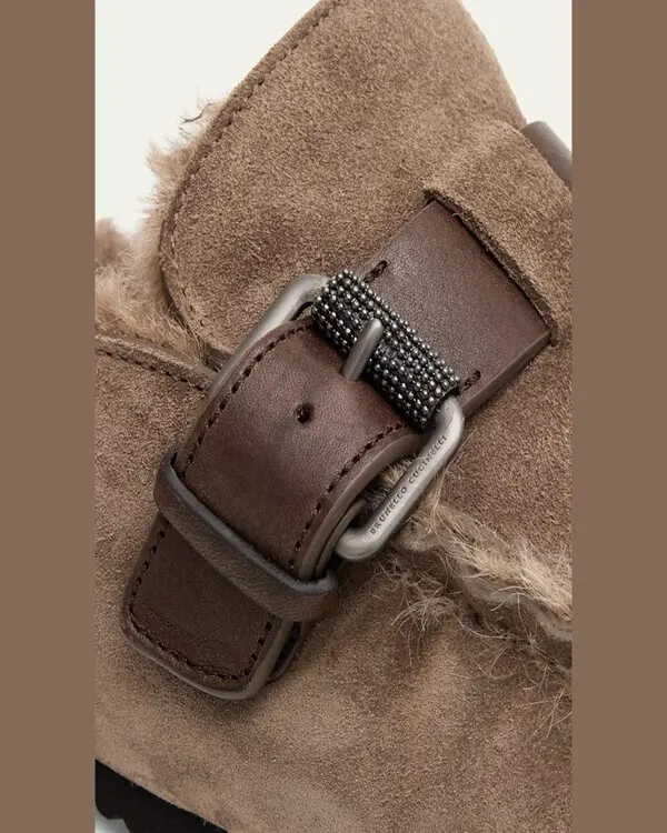 Brunello Cucinelli Suede Shearling-lined Mules - Brown