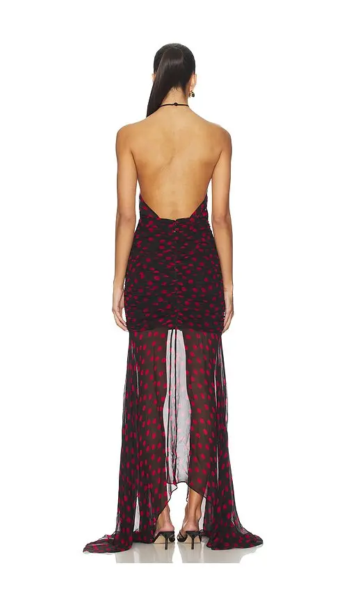 Ronny Kobo Tilda Sheer Polka Dot Gown - Red