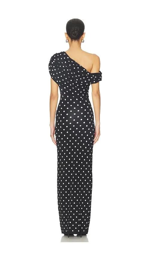 SELF-PORTRAIT Polka Dot Draped Knit Midi Dress