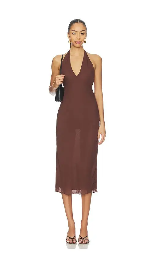 EAVES Via Halter Midi Dress - Brown