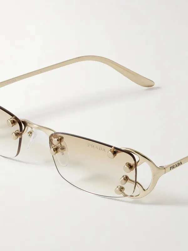 小物 PRADA Rimless Sunglasses Clear Temples Prada Rimless -Tone Sunglasses - Gold | Editorialist