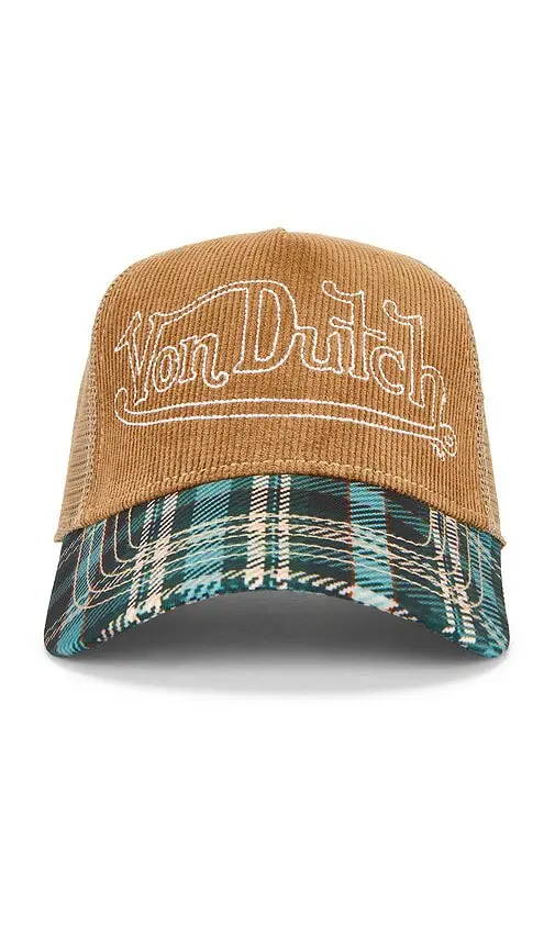 VON DUTCH Plaid Cord Trucker Hat - Brown