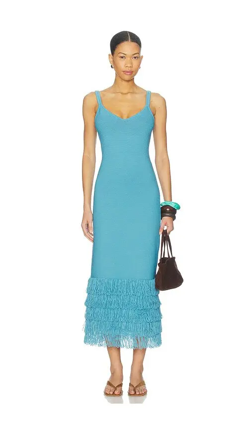 AMUR Decker Fringe Midi Dress - Blue