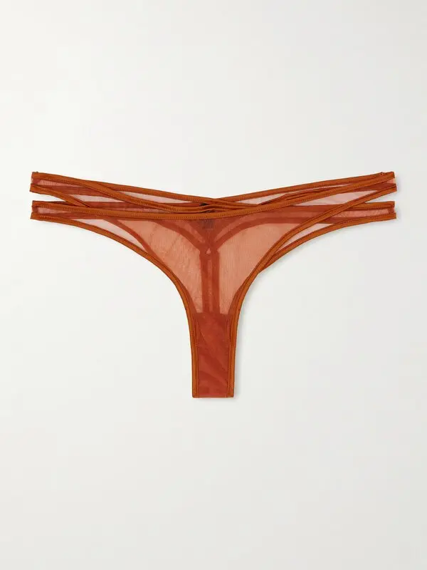 Kiki De Montparnasse Maxim Cutout Layered Mesh Thong - Orange